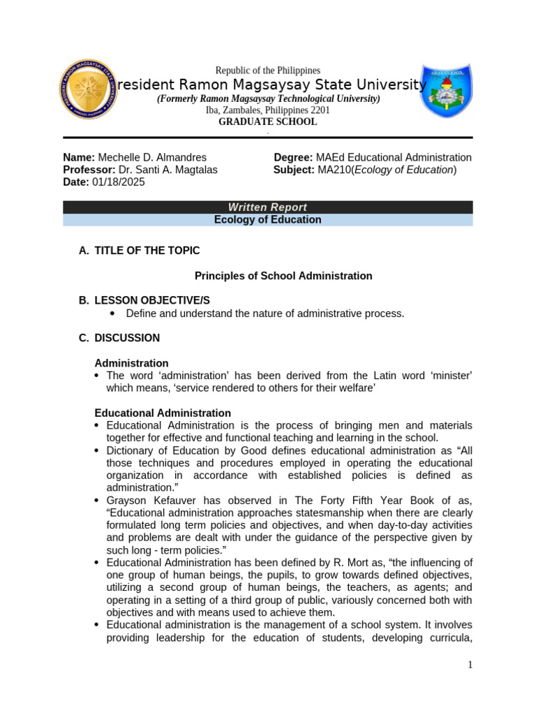 Principles of School Administration | PDF | Curriculum | Cognition
