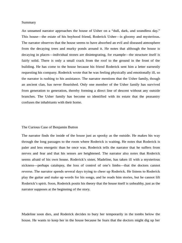 The Fall of the House of Usher Summary | PDF