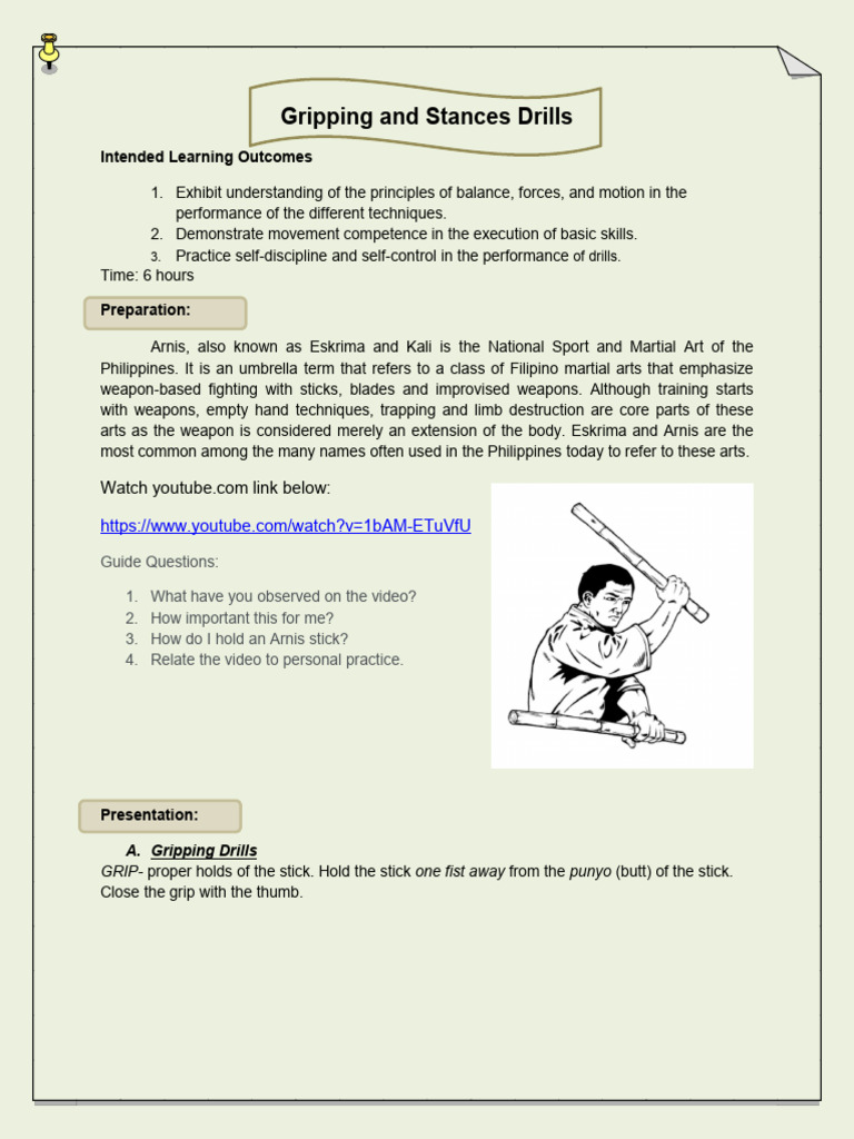 Arnis Gripping and Stances Guide | PDF | Foot