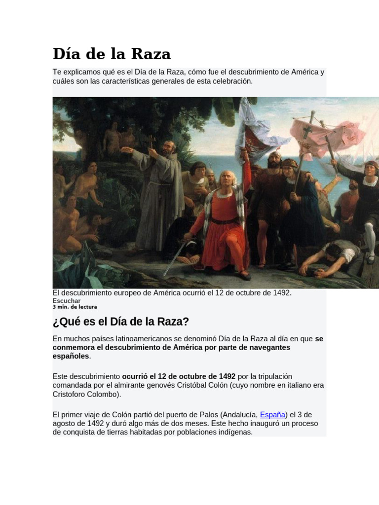 Día de La Raza 13 10 23 | PDF | Colonización europea de las Américas ...