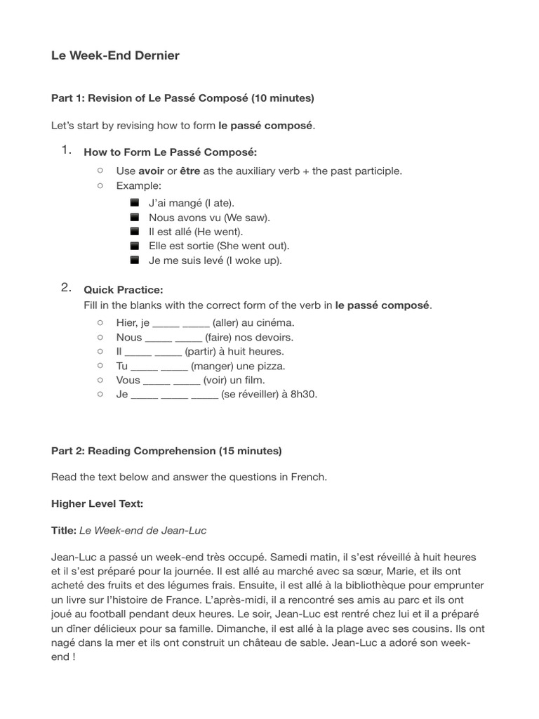 Activités du Week-End Dernier | PDF