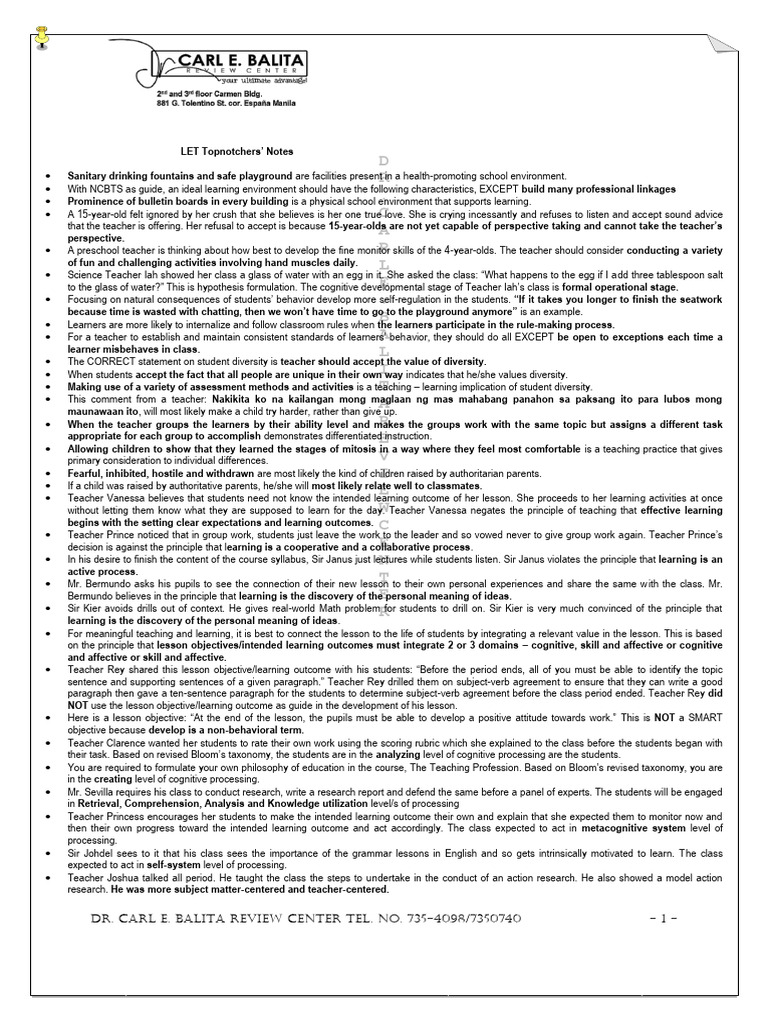 let-topnotchers-notes | PDF | Educational Assessment | Curriculum