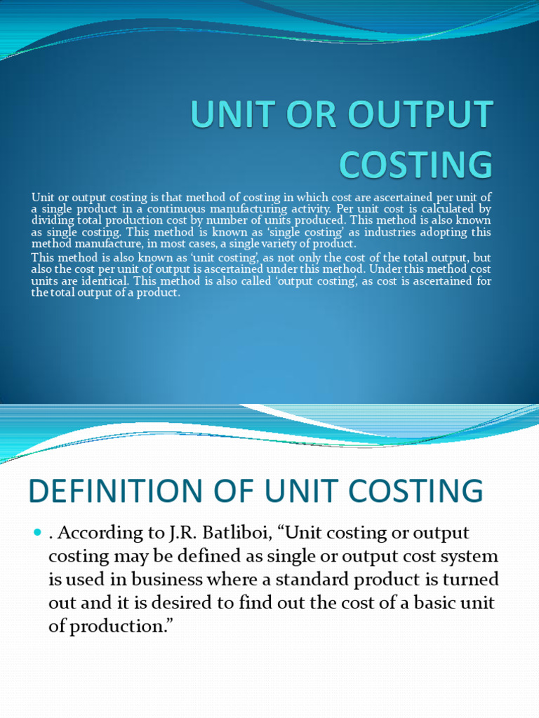 Unit or Output Costing | PDF | Profit (Economics) | Debits And Credits