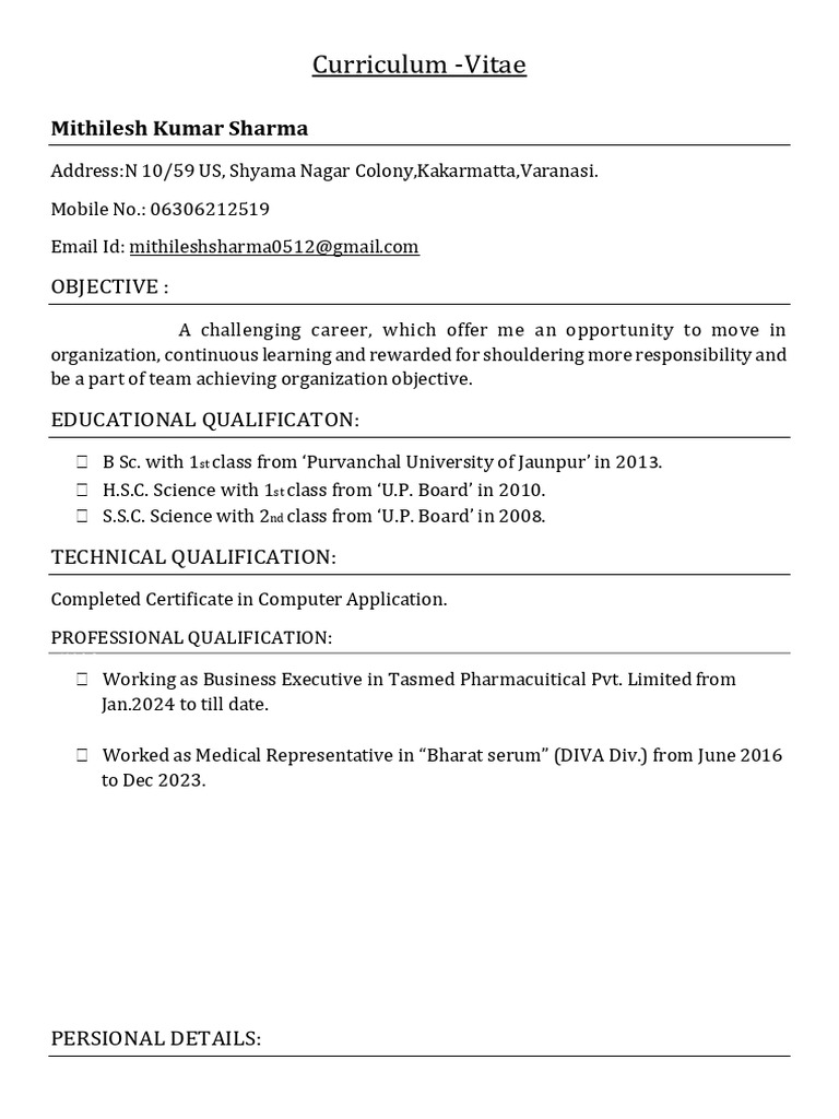 Mithilesh Kumar Sharma CV | PDF