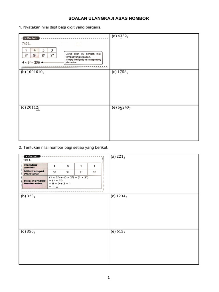 Soalan Ulangkaji Asas Nombor-1 | PDF