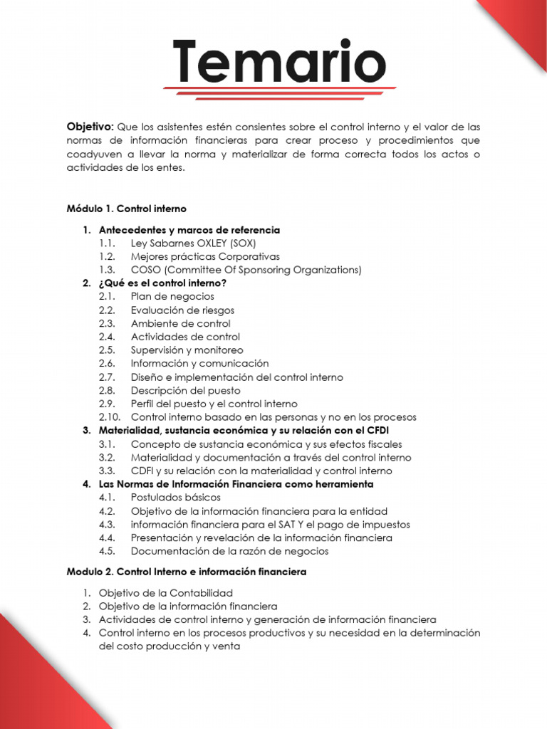 Temario NIF'S y Diplomado de Control Interno | PDF | Contabilidad | Business