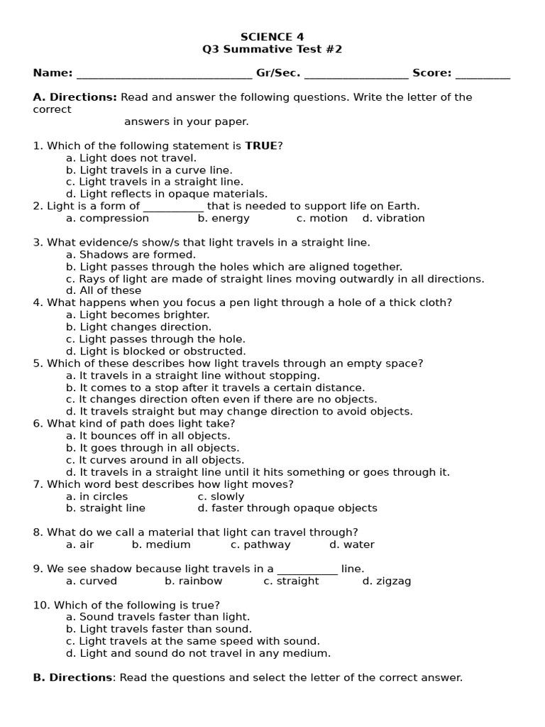 Q3.SCIENCE-4.ST2 | PDF | Sound | Light