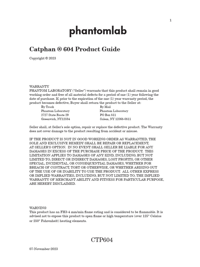 Catphan ® 604 Product Guide | PDF | Ct Scan | Radiation Therapy