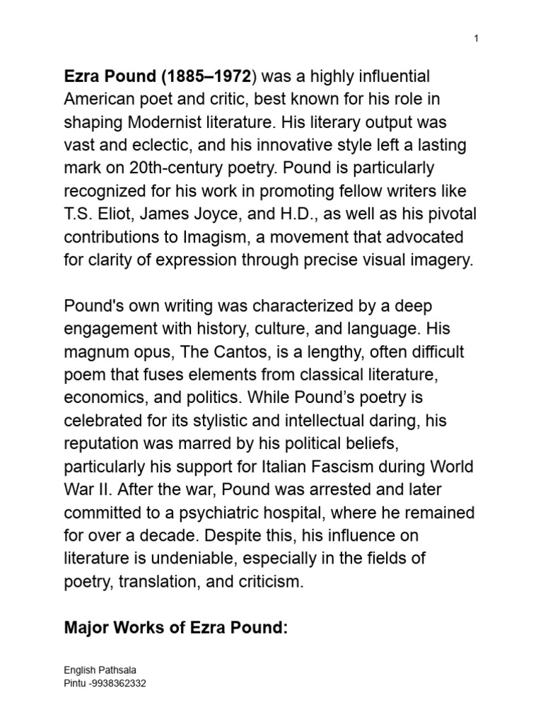 Modernist Poetry and Ezra Pound | PDF | Writing | Poetry