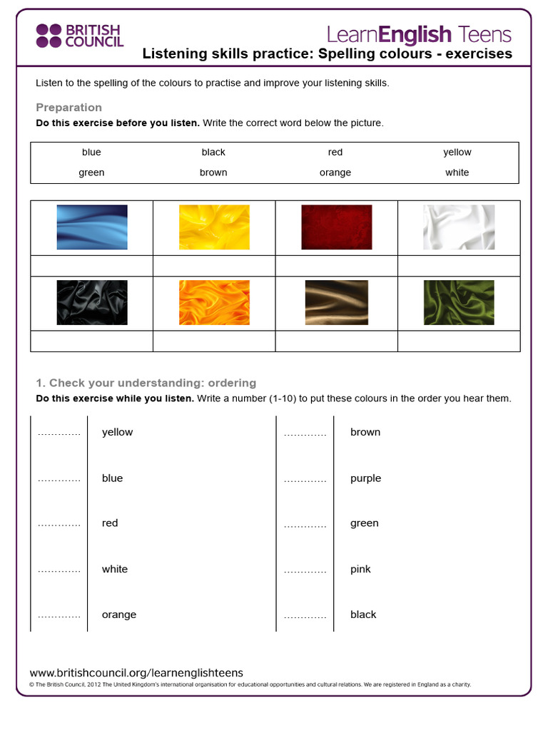Microsoft Word - Spelling Colours - Exercises | PDF