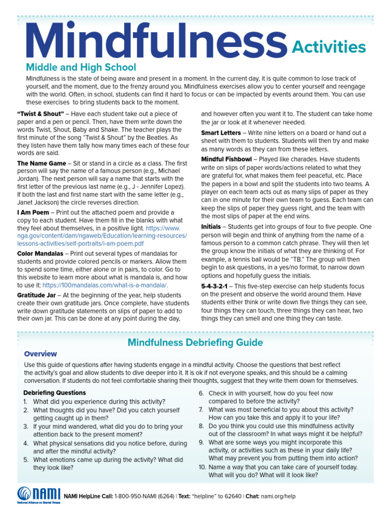 Mindfulness Middle High | PDF | Mindfulness