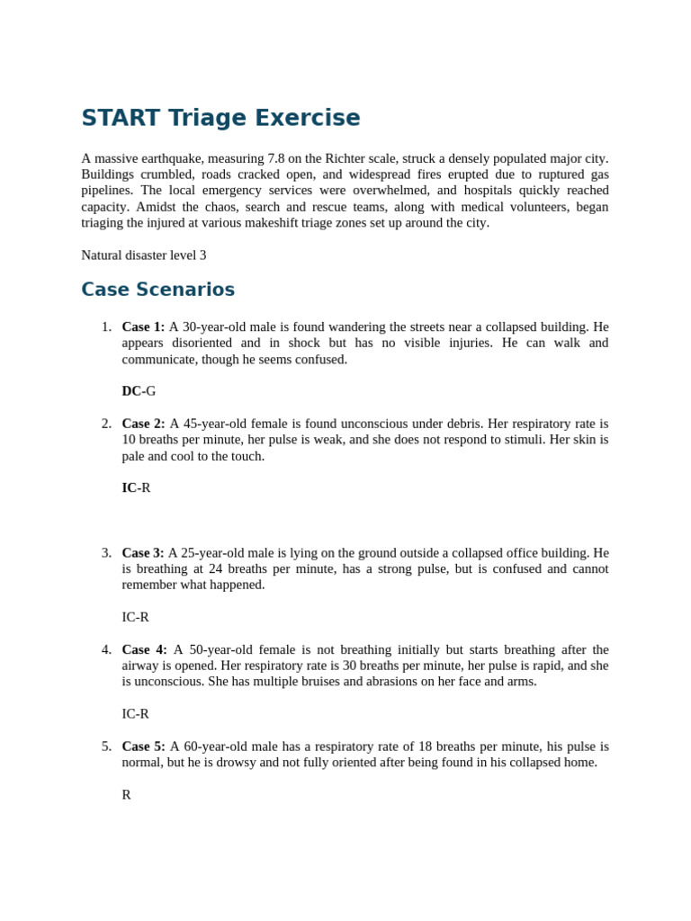 START Triage Exercise QUESTIONS | PDF | Breathing