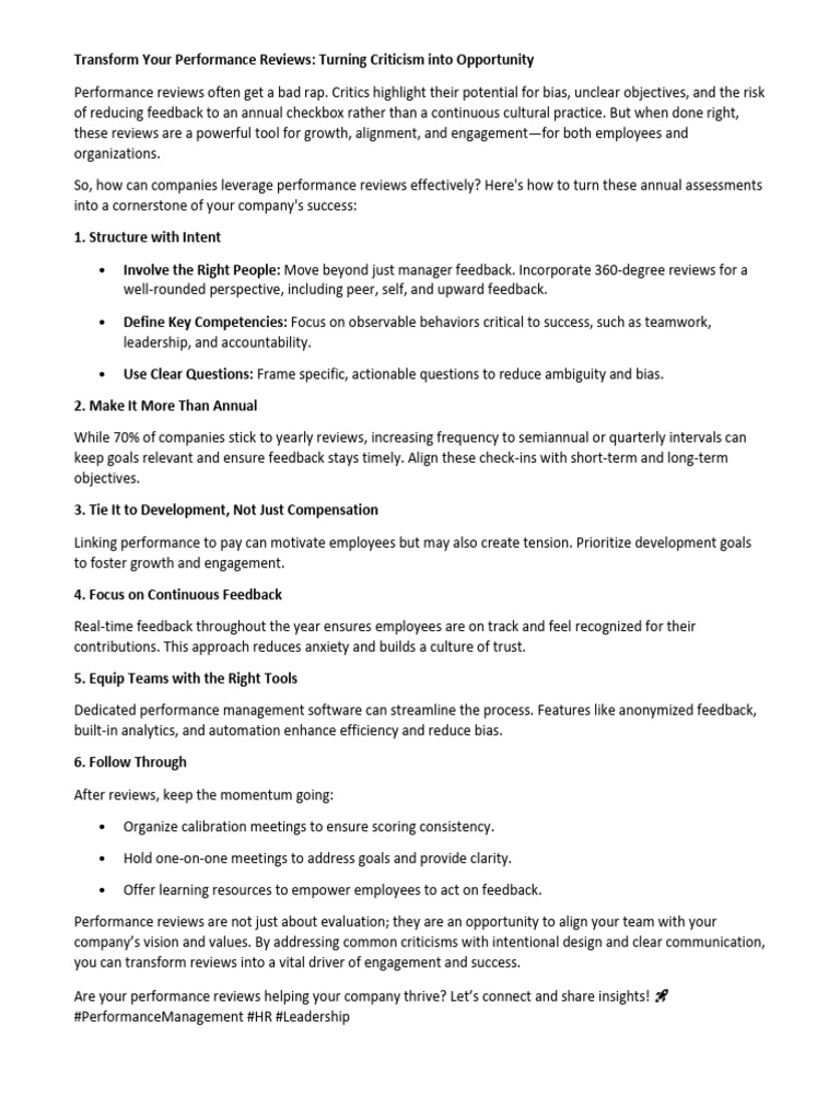 Transform Your Performance Reviews | PDF | Performance Appraisal | Leadership