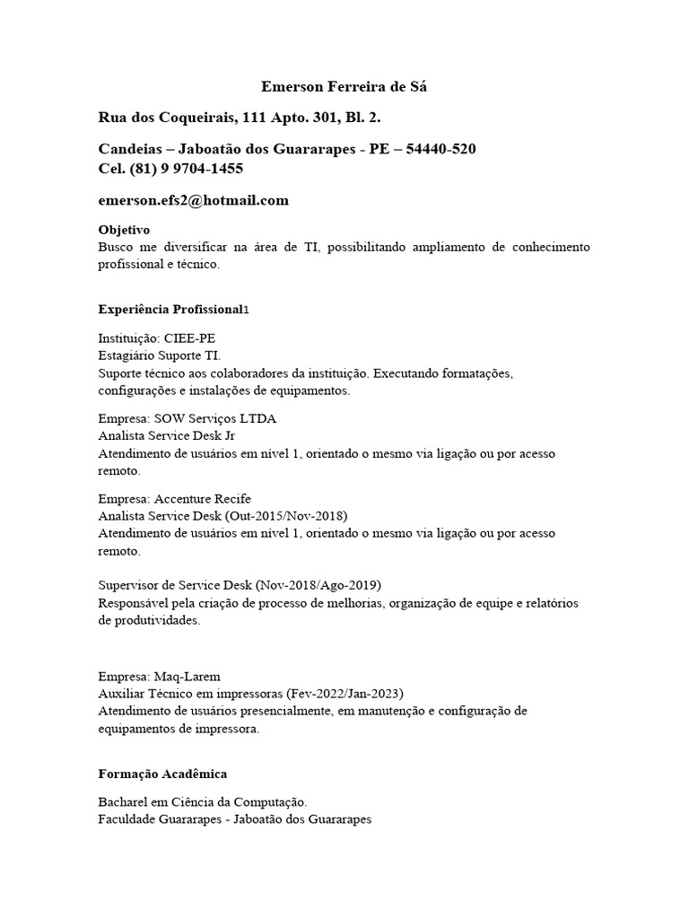 CV Emerson Ferreira | PDF
