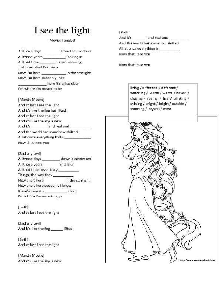 Song Worksheet_ I See the Light | PDF