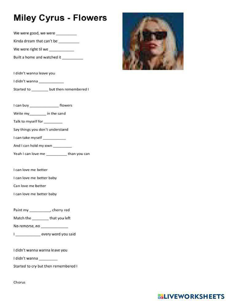 Song - Flowers by Miley Cyrus Worksheet | PDF