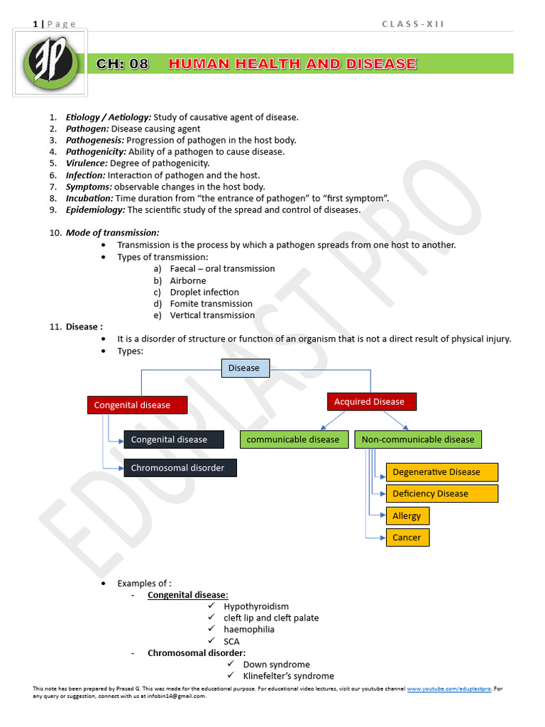 CH8 - Human Health and Disease - Class 12th | PDF | Immune System ...