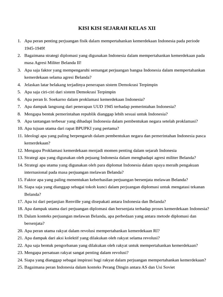 Kisi Kisi Sejarah Kelas Xii | PDF