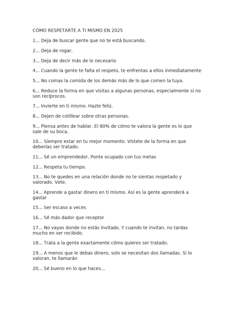 CÓMO RESPETARTE A TI MISMO EN 2025 | PDF