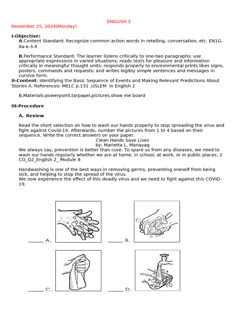 Dlp in English Wk7 q2 | PDF | Hand Washing | Human Communication