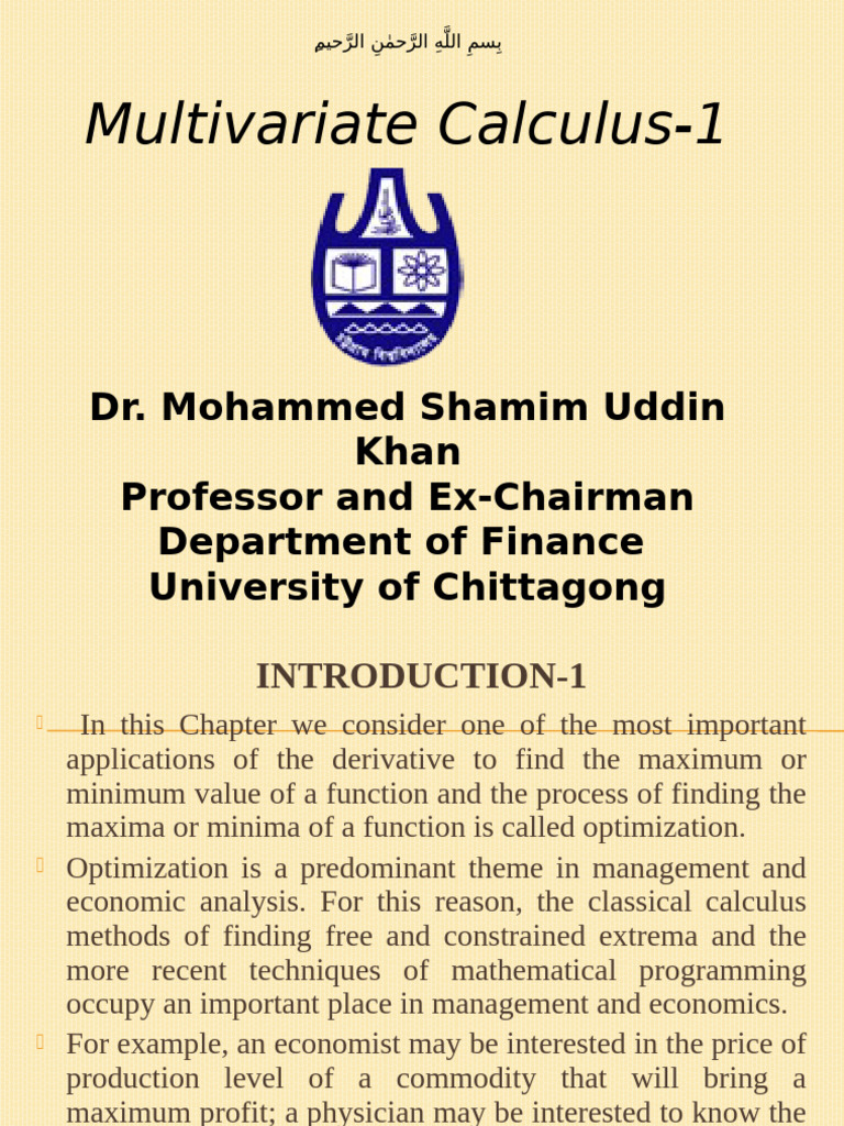 Multivariate Calculus 1 | PDF | Mathematical Optimization | Function ...