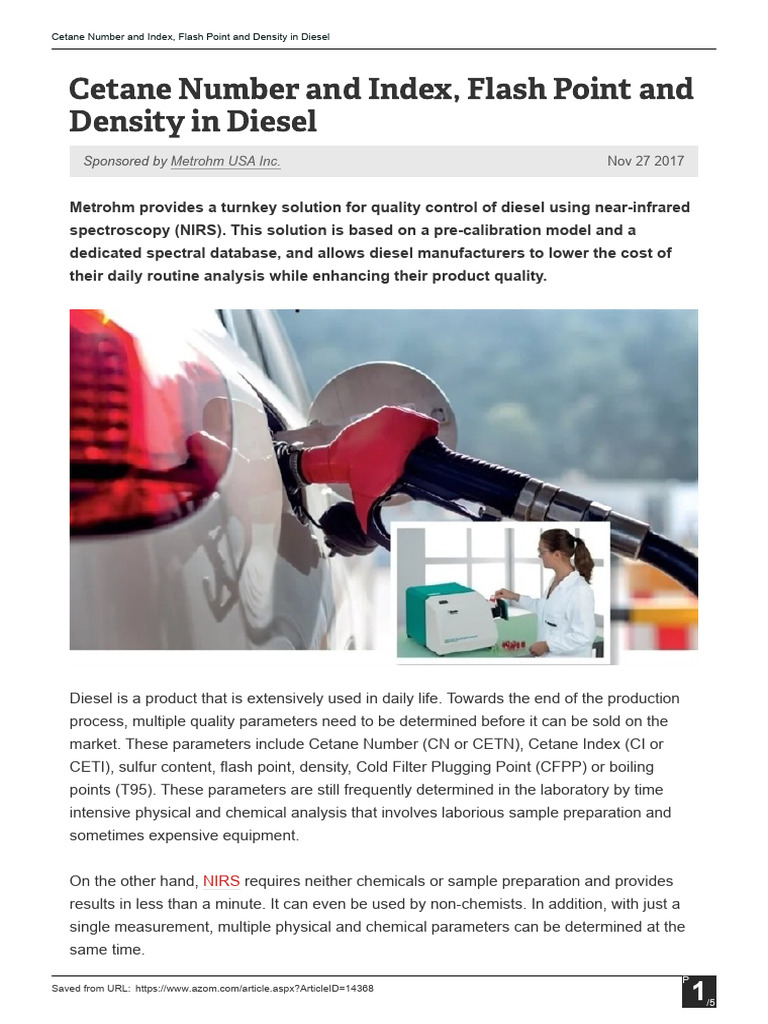 Cetane Number and Index Flash Point and Density in Diesel | PDF ...