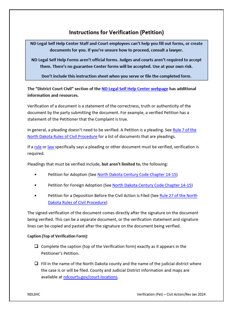 ND Civil Petition Verification Guide | PDF | Pleading | Signature