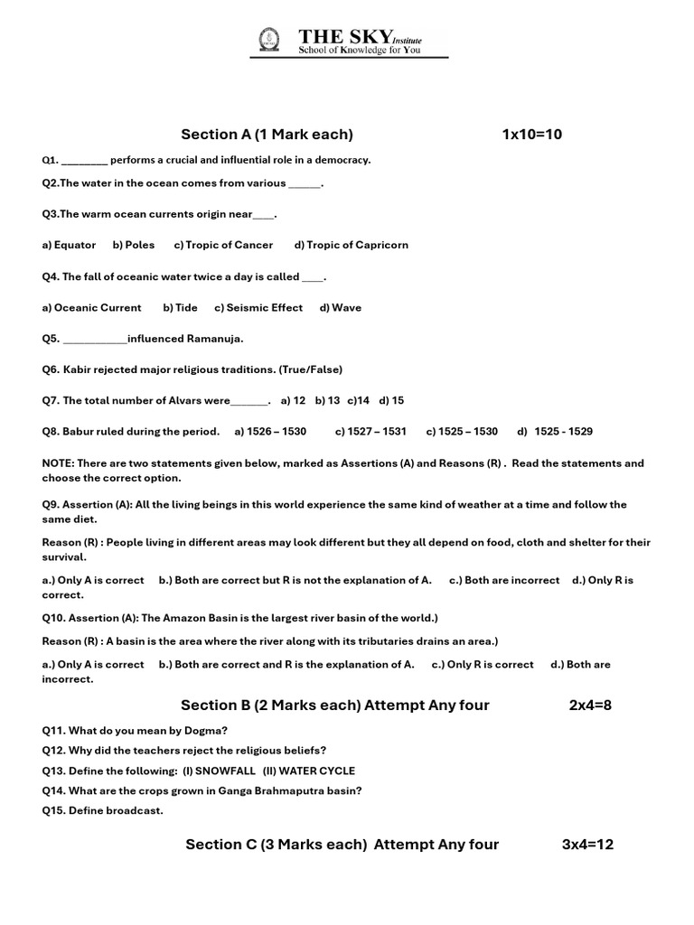Social Science Mega Test for Grade VII | PDF | Earth Sciences ...