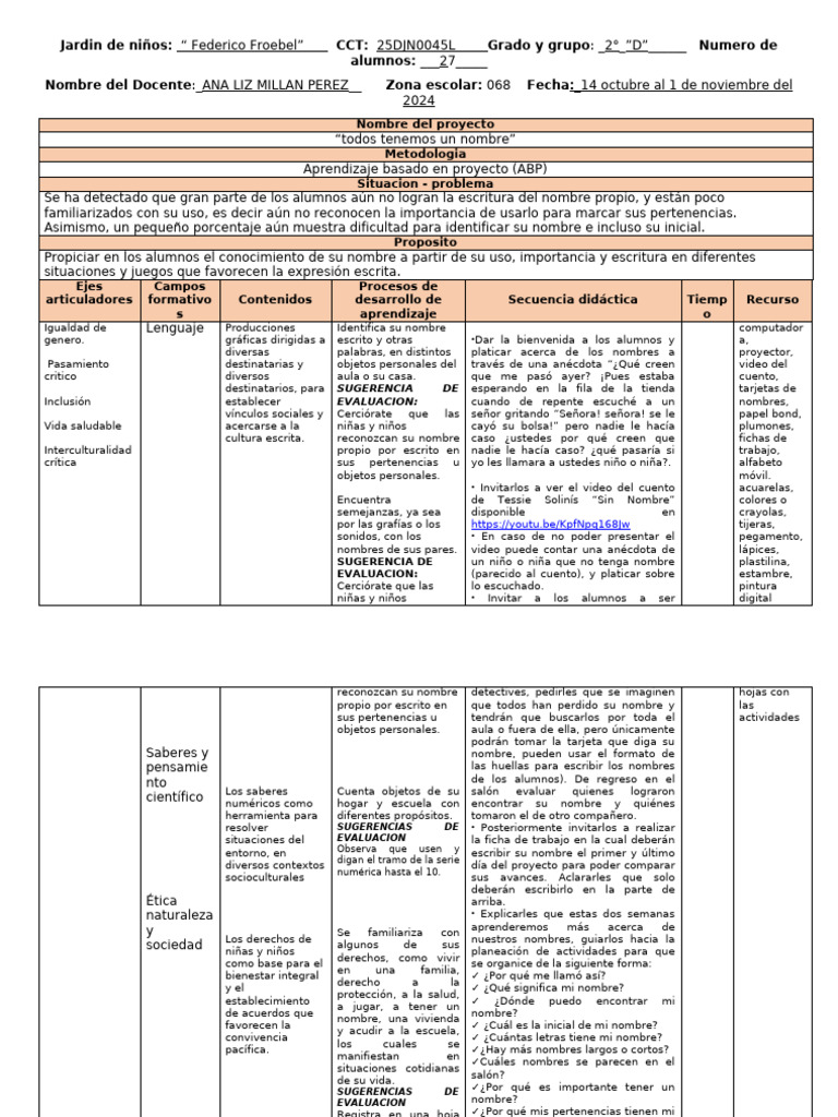 PLAN 2 OCTUBRE Completo | PDF | Educación de la primera infancia