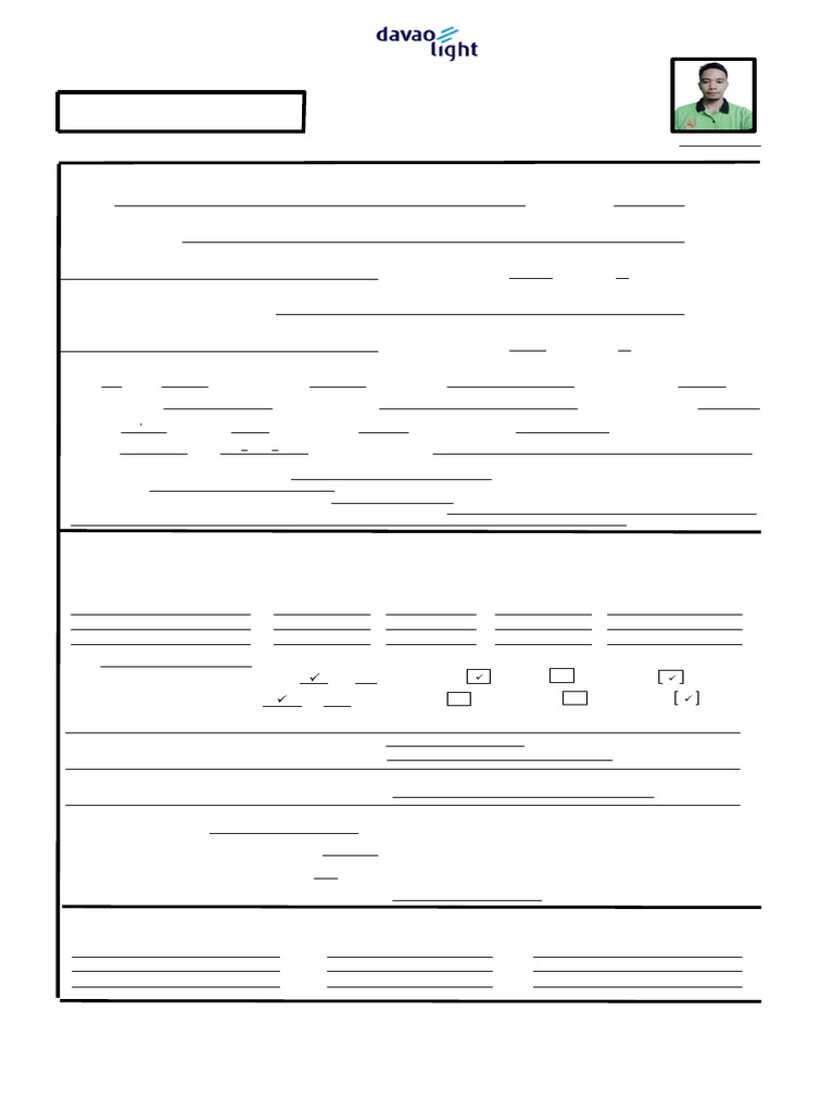 Davao Light Employment Application Form | PDF