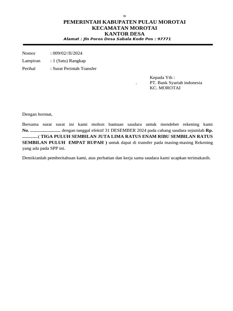 Surat Perintah Transfer Morotai | PDF