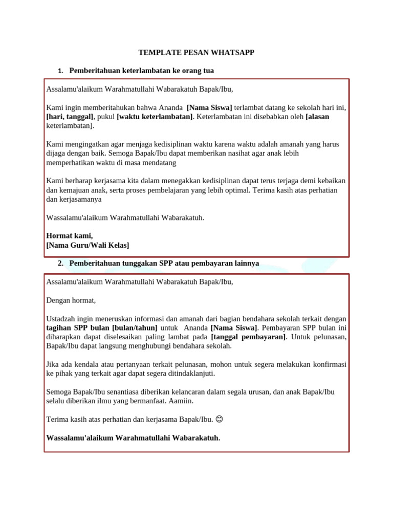Template Pesan Whatsapp | PDF