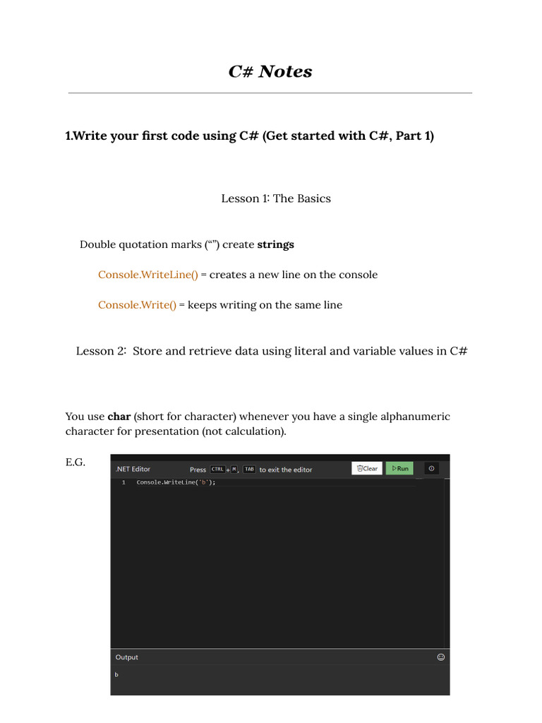 C# Notes (Incomplete (Doing It For Access) ) | PDF