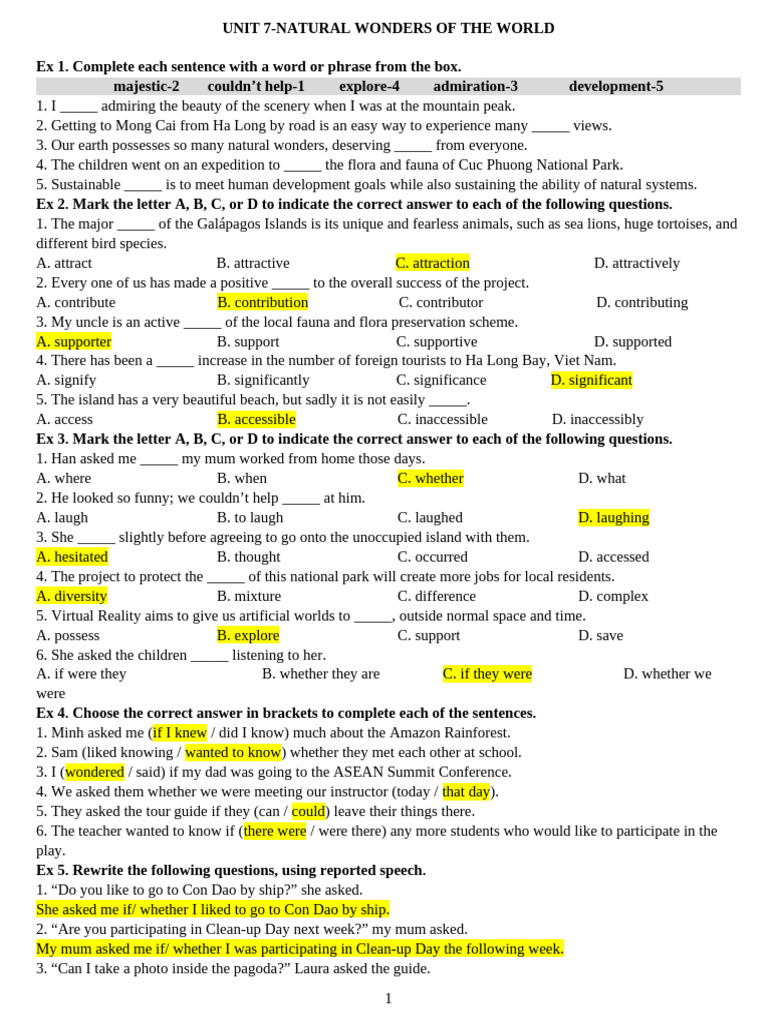 Unit 7-Natural Wonders of The World-Key | PDF | Galápagos Islands ...