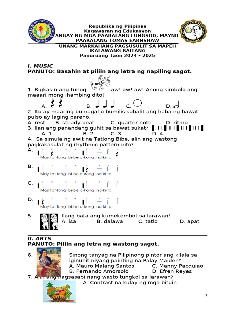 Mapeh 1ST PT 2024-2025 | PDF
