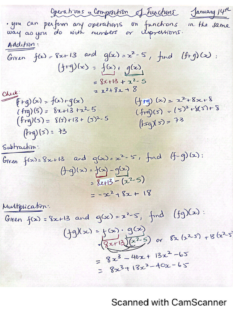 Operations of Functions - Notes | PDF