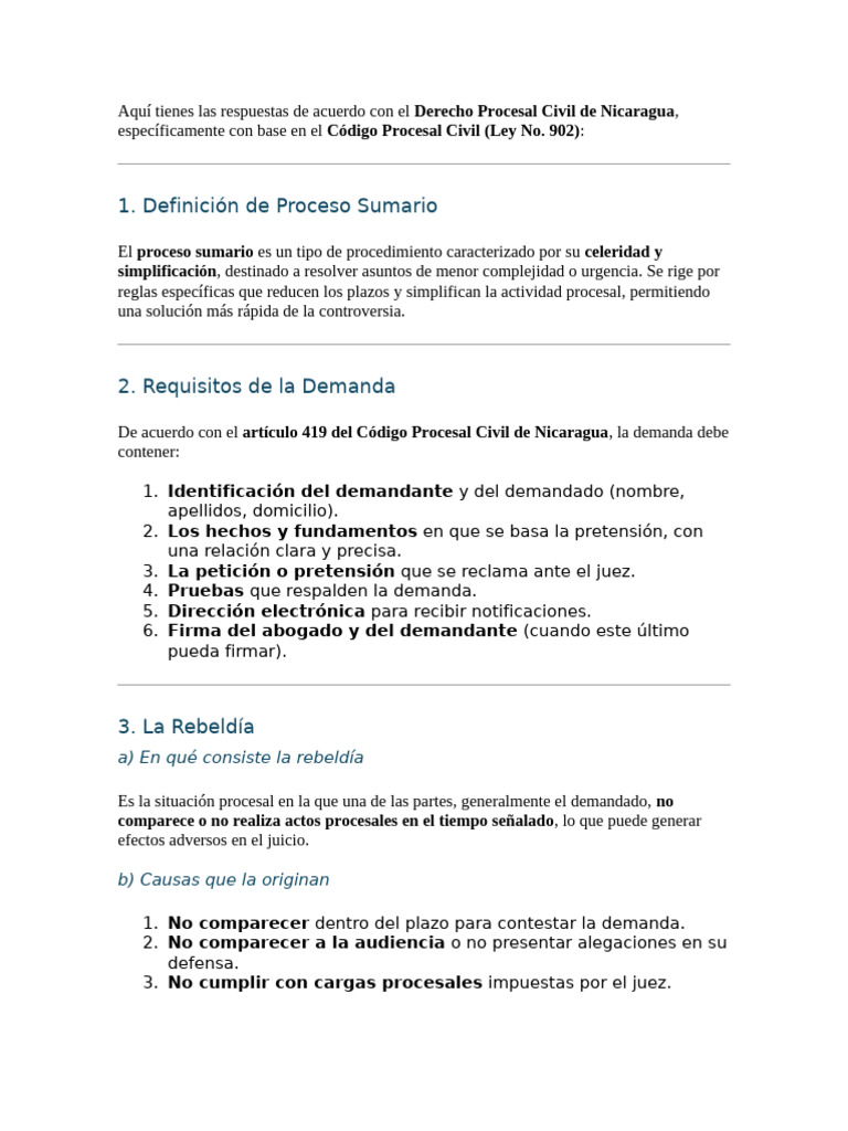 Guía del Proceso Sumario en Nicaragua | PDF | Demanda judicial | Ley procesal