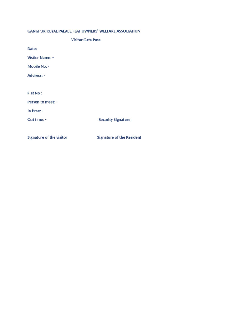 Visitor Gate Pass Form | PDF