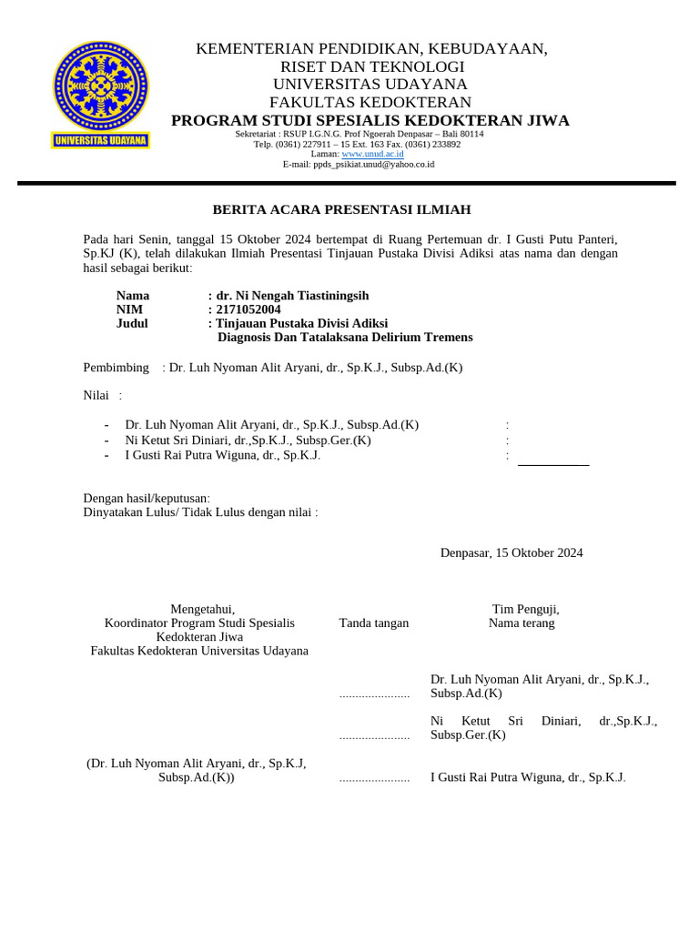 Berita Acara Divisi Adiksi | PDF