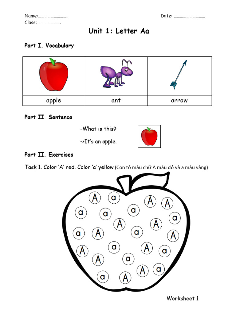 Letter A Worksheet | PDF
