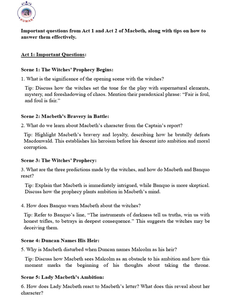 Macbeth Imp Qns | PDF | Macbeth