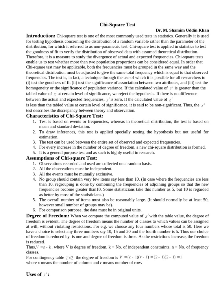 Chi-Square Test | PDF | Chi Squared Test | Statistical Significance