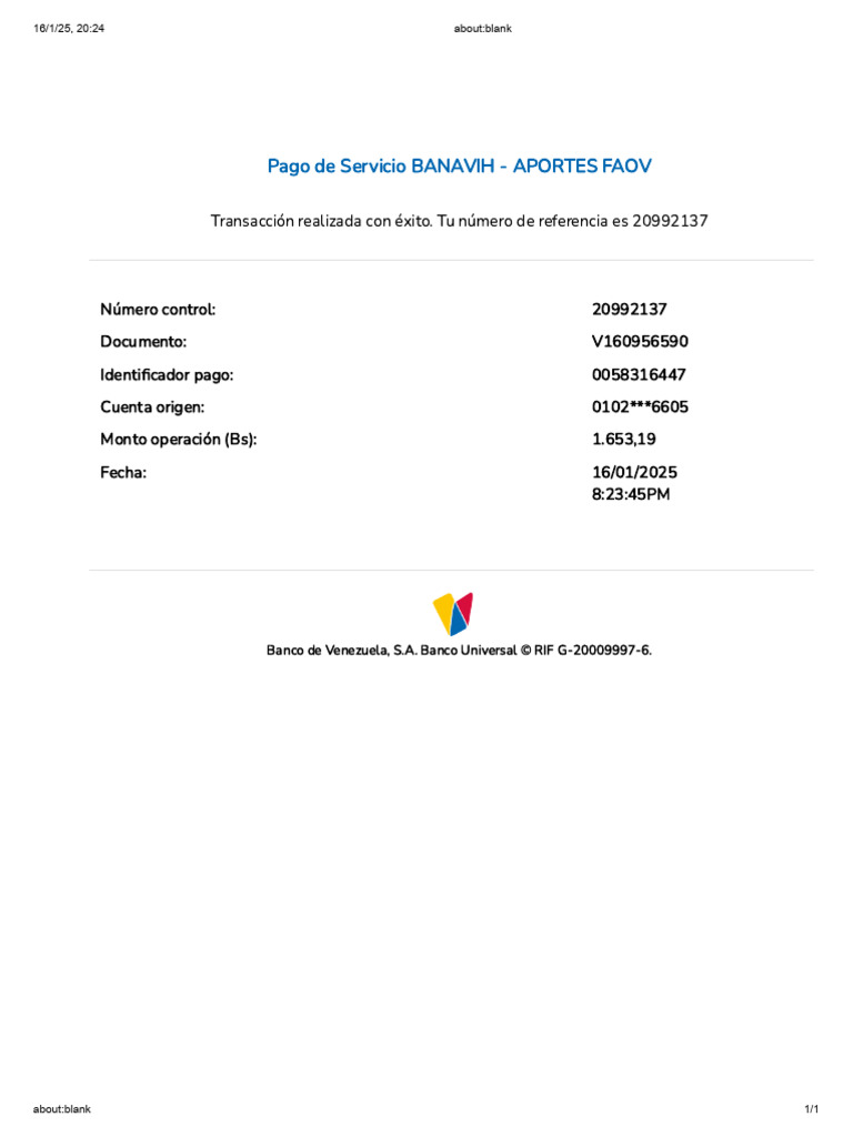 Pago exitoso BANAVIH FAOV 16/01/2025 | PDF
