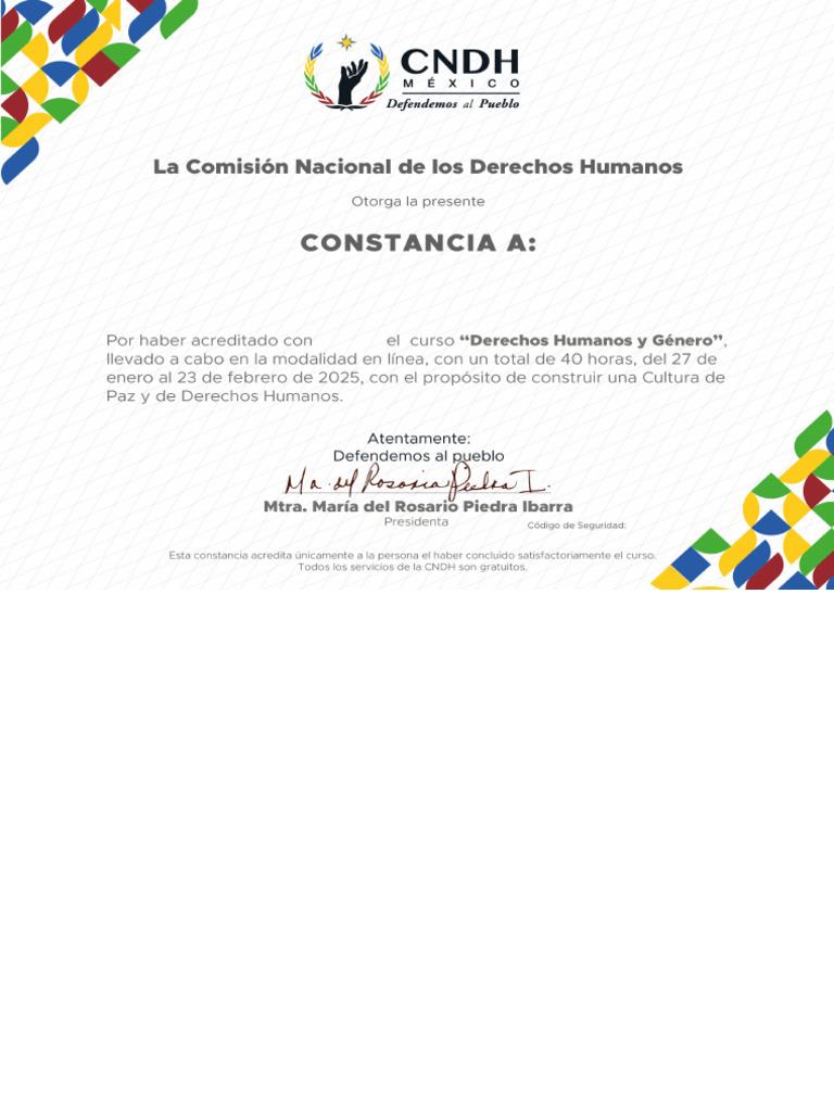 CDHG - Constancia Curso Derechos Humanos y Género | PDF