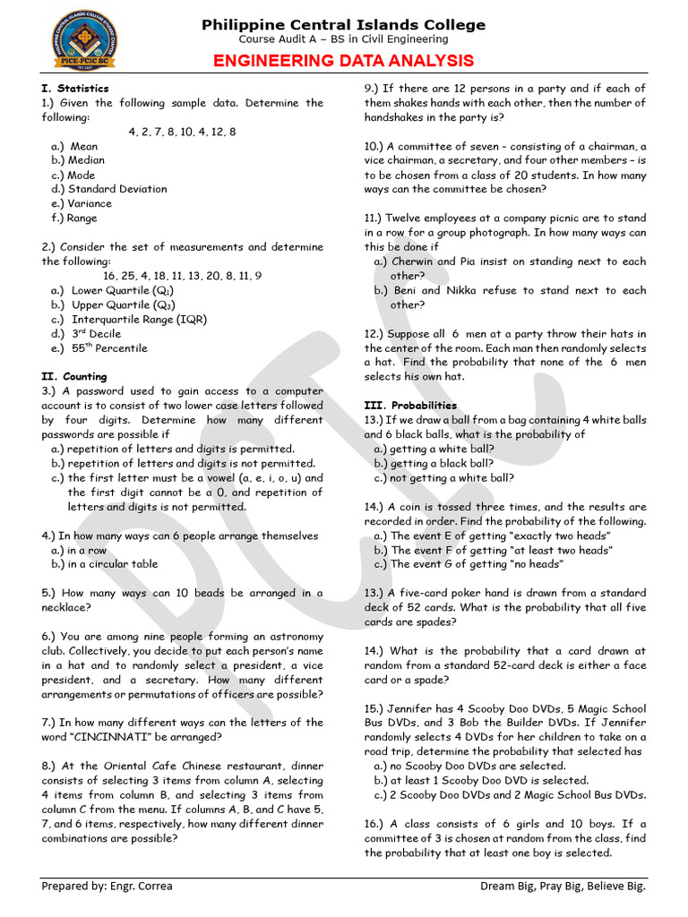 Engineering Data Analysis Course Audit | PDF | Descriptive Statistics ...