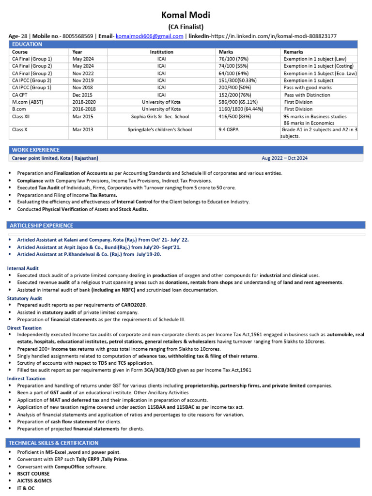 Komal Modi: (CA Finalist) | PDF | Taxes | Income Tax