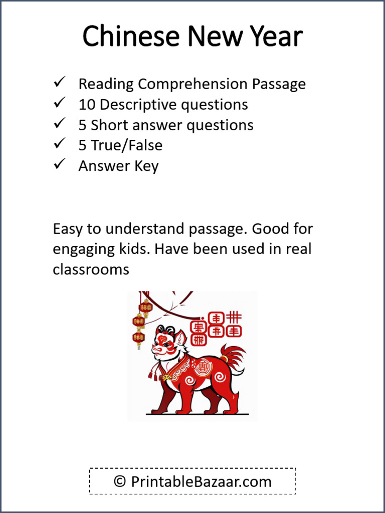 Chinese New Year Reading Comprehension | PDF | Traditions | Seasonal ...