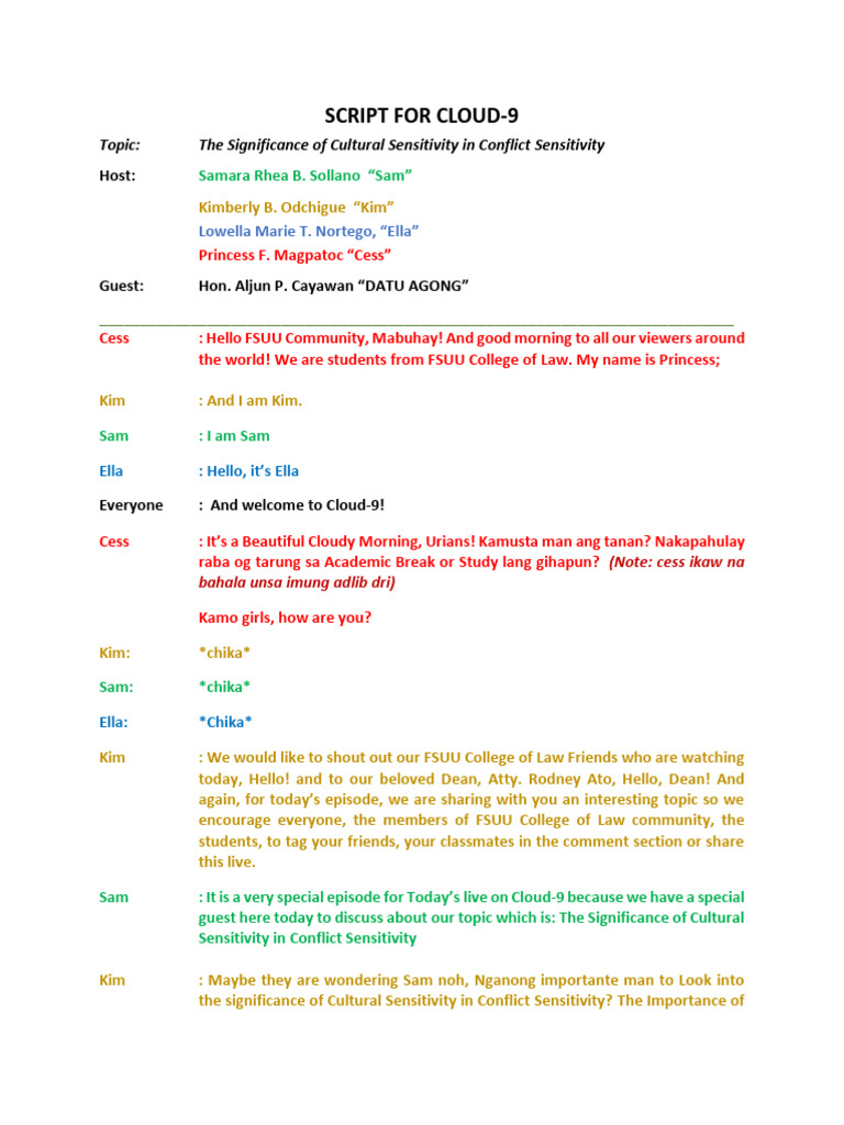 Final Script For Cloud 9 | PDF | Social Psychology | Cultural Anthropology