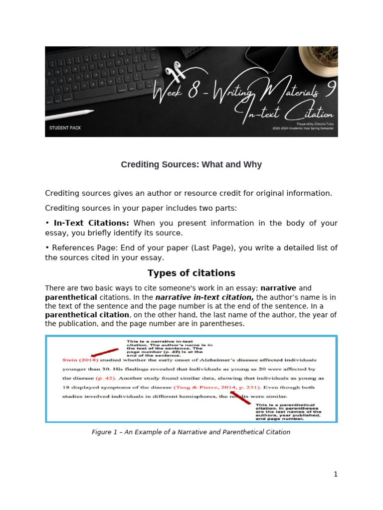 Student Pack Week 10 Writing Materials 9 - in Text Citation | PDF ...