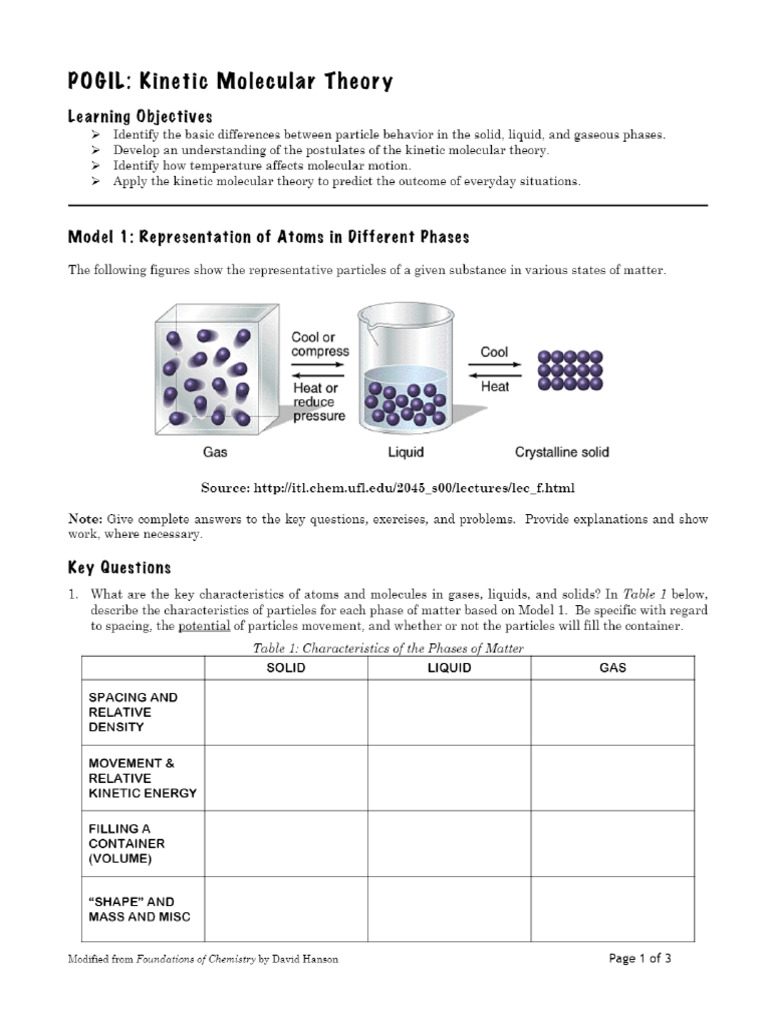 POGIL Kinetic Molecular Theory | PDF